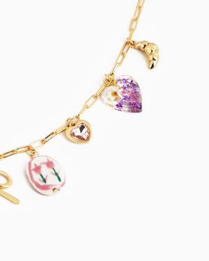 Pink Cottage Core Charm Necklace | Wholesale Jewelry
